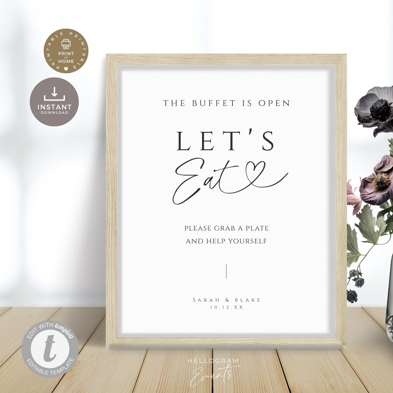 Buffet Sign Template, Minimalist Wedding Food Template, Printable ...