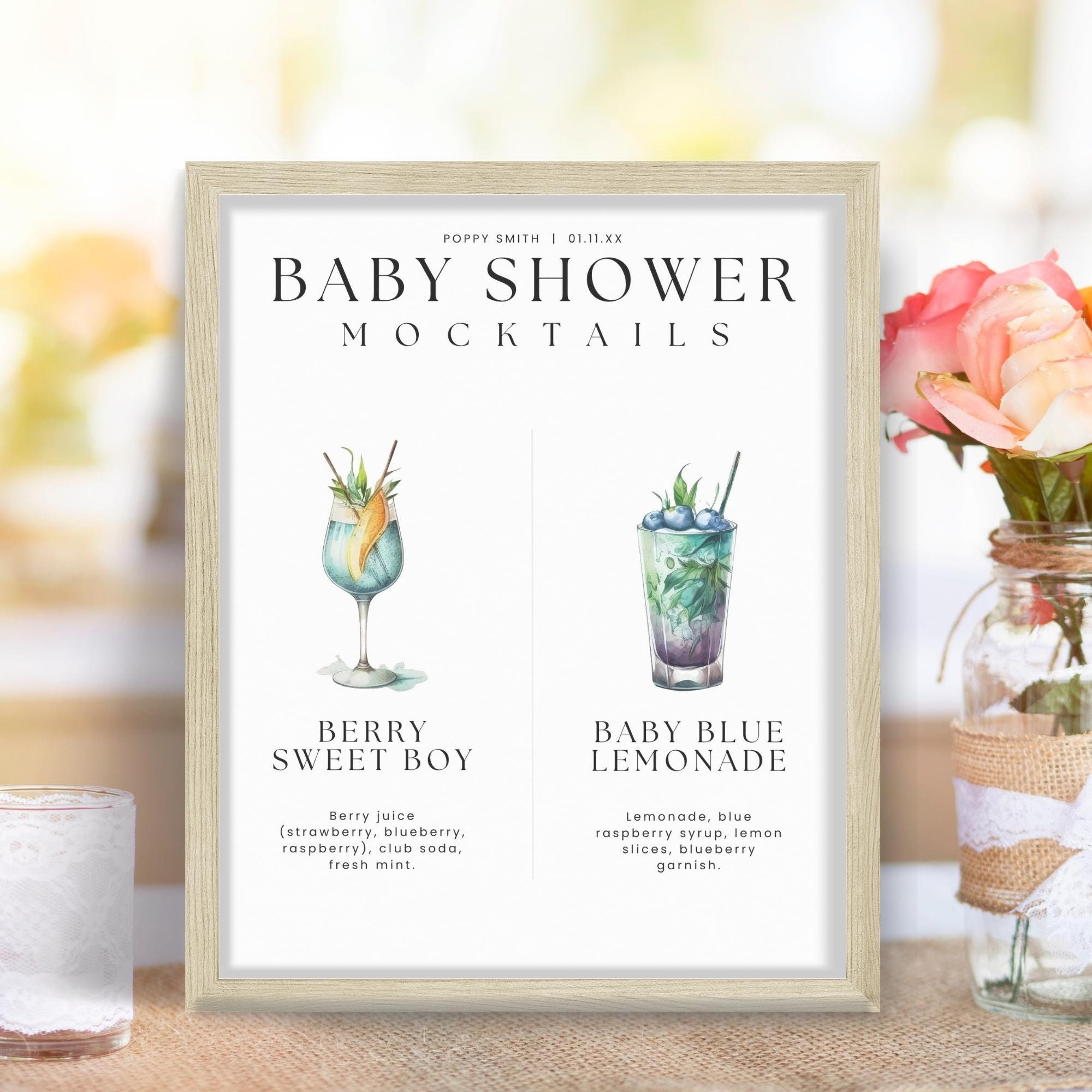 Blue Mocktails for Baby Shower, Boy Twin Cocktails Bar Sign, Minimalist ...