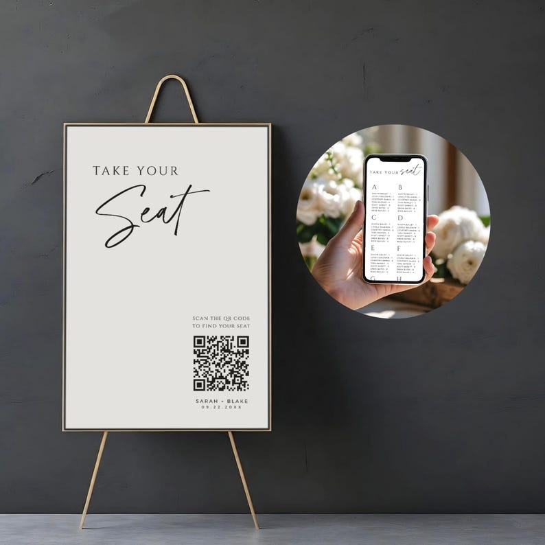 Digital Seating Chart With Qr Code Sign Template, Find Your Seat Canva ...