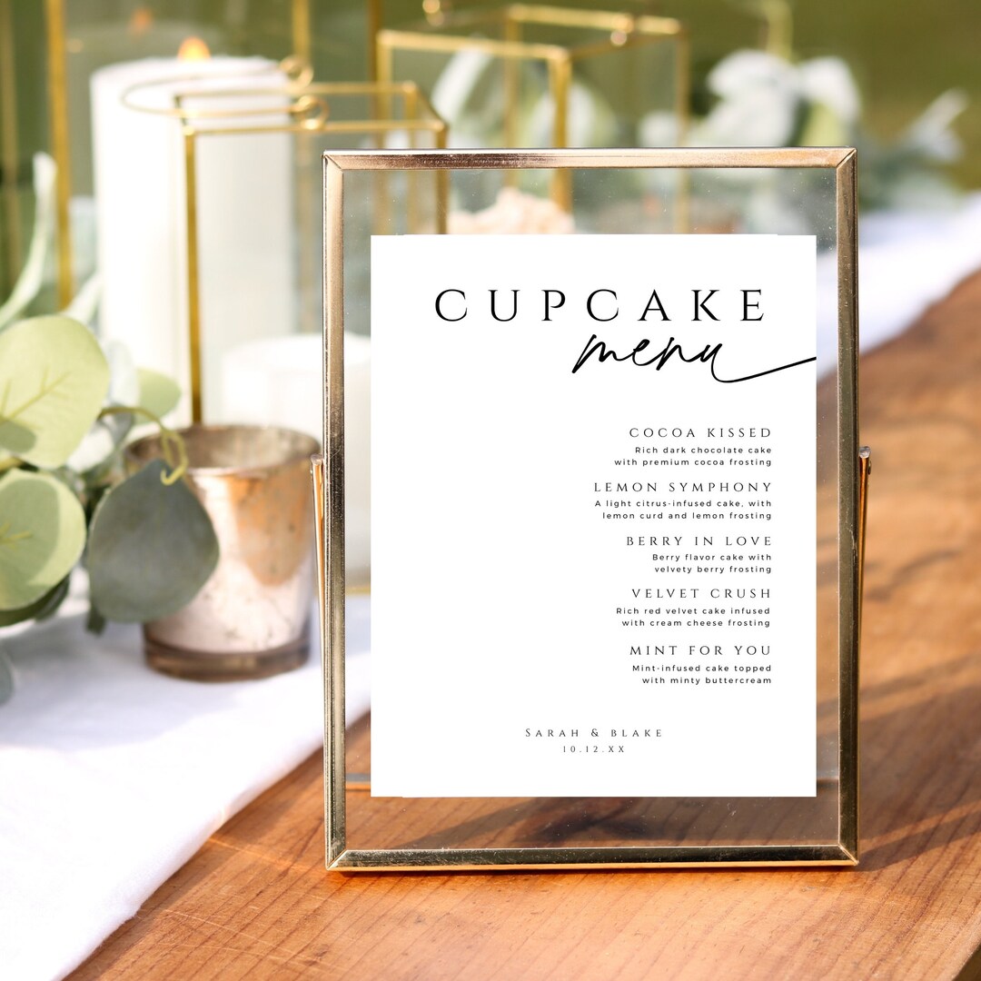Cupcake Menu Template, Minimal Wedding Cake Sign, Modern Printable ...