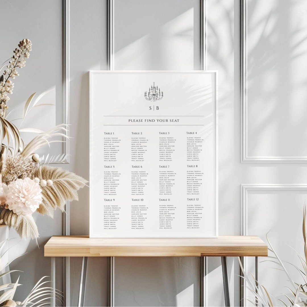 Hand Drawn Wedding Seating Chart, Drawing Minimal Seat Plan, Printable ...