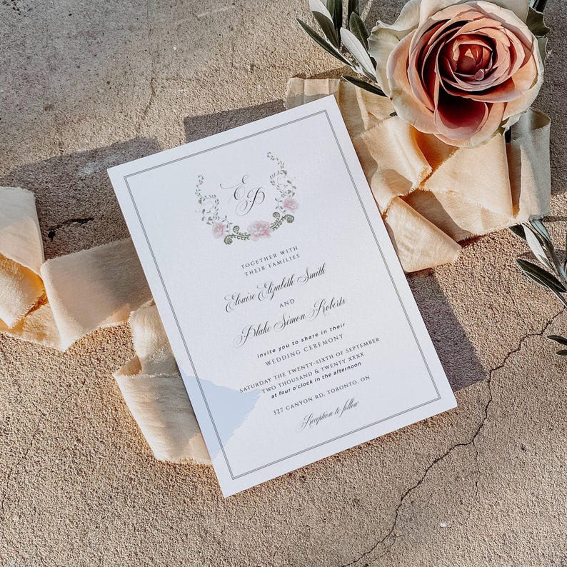 Traditional Wedding Suite With Crest, English Garden Invitation, Formal ...