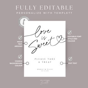 Love is Sweet Take a Treat Wedding Sign, Minimalist Candy Bar Favor ...