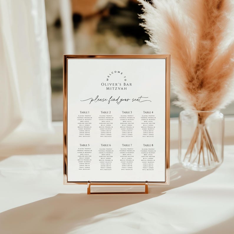 Bar Mitzvah Seating Chart, Table Numbers Seat Board Plan, Printable ...