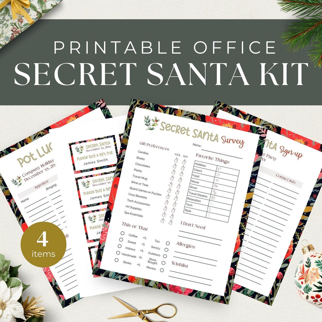 Secret Santa Questionnaire for Coworkers Editable, Company Holiday ...