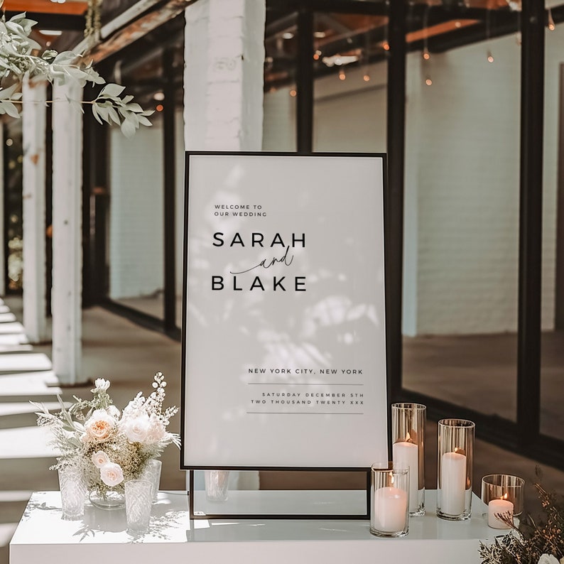 Modern Wedding Reception Welcome Sign Template, Minimalist Printable ...