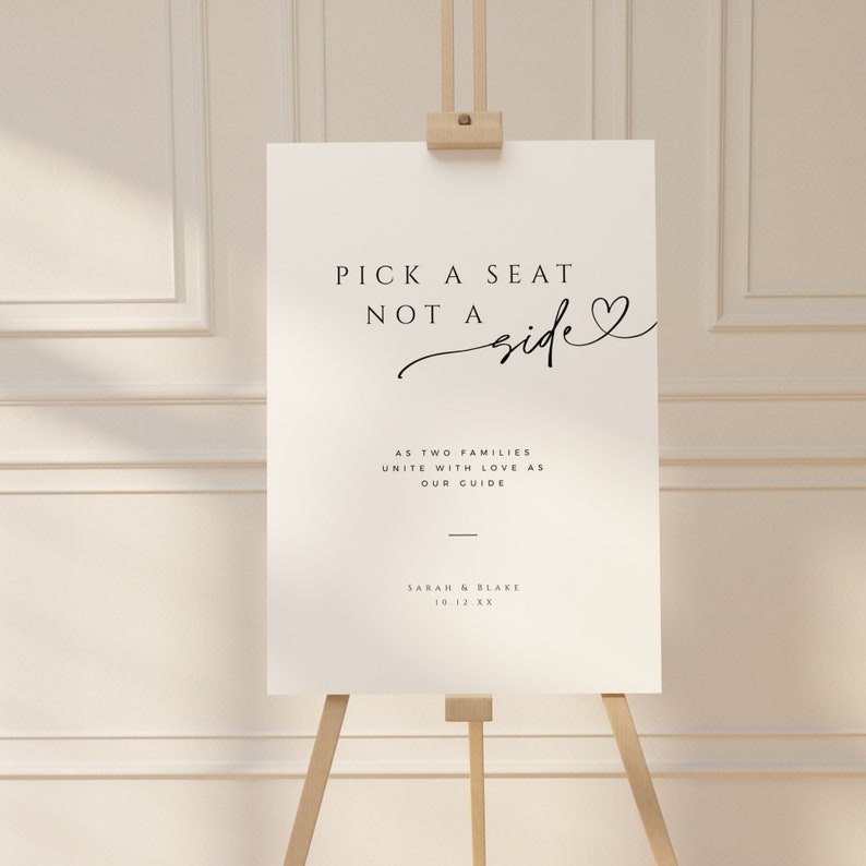 Pick a Seat Not a Side Template, Minimalist Wedding Poster, Sit ...