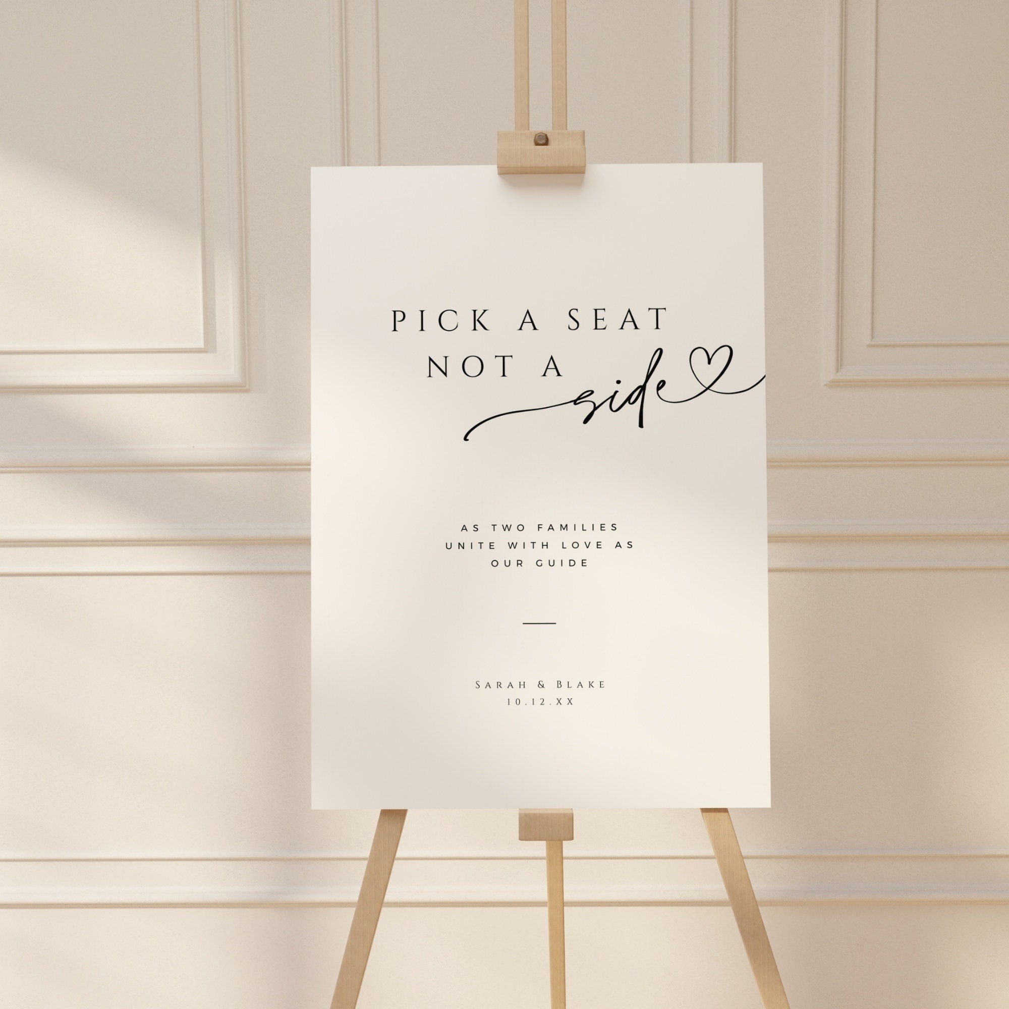 Pick a Seat Not a Side Template, Minimalist Wedding Poster, Sit ...