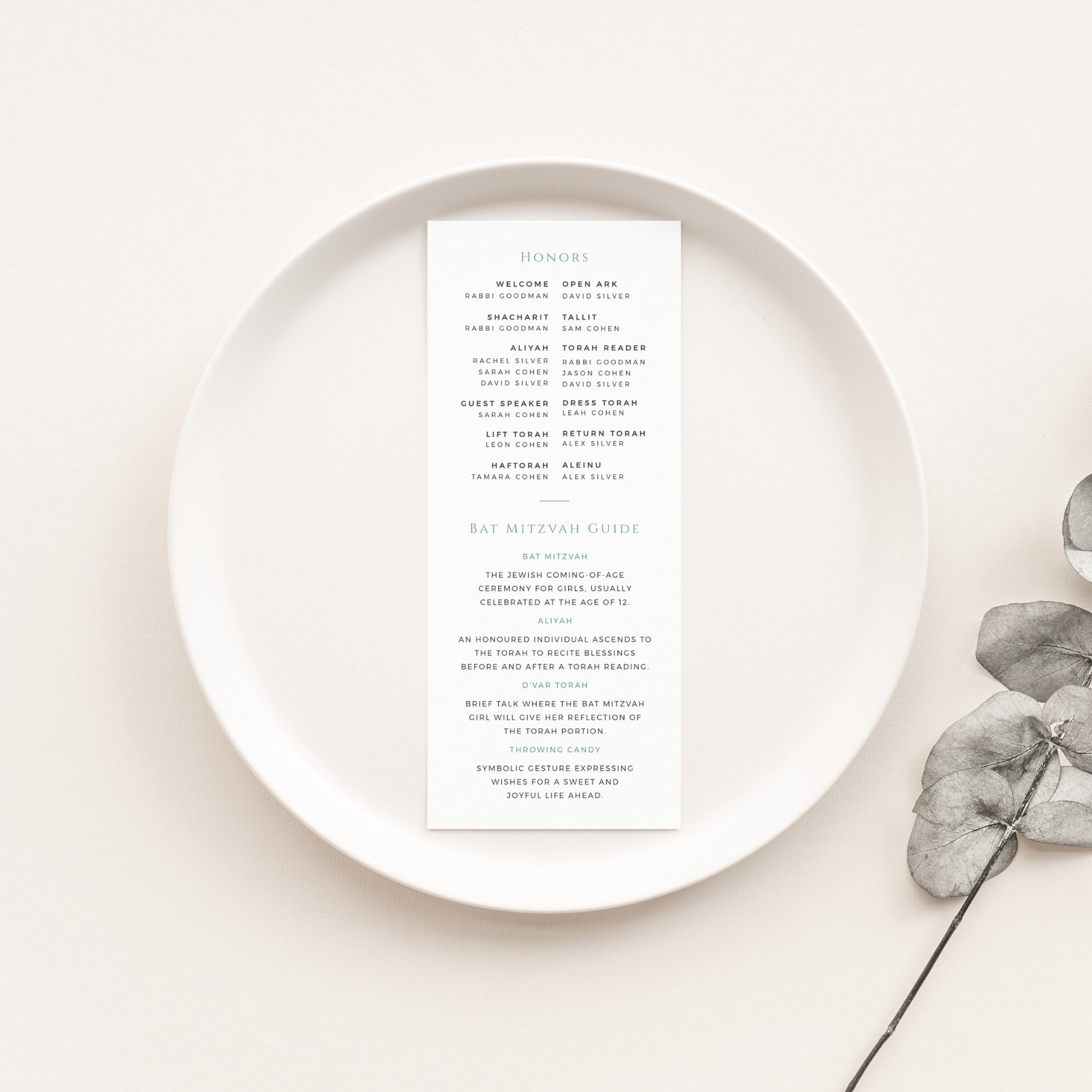 Bat Mitzvah Program Template, Editable Long Minimal Card, Printable ...