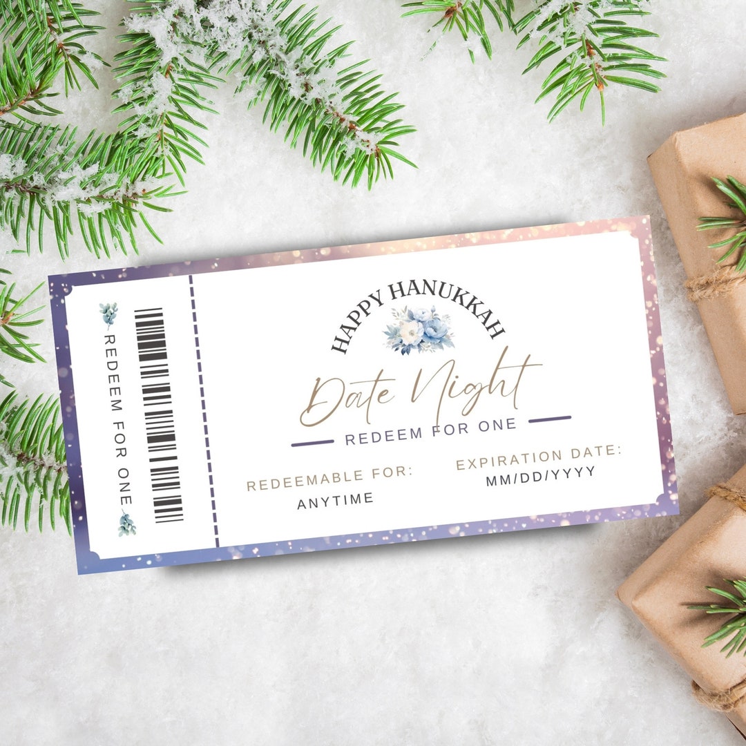 Date Night Gift Certificate Template, Hanukkah Gift for Parents ...