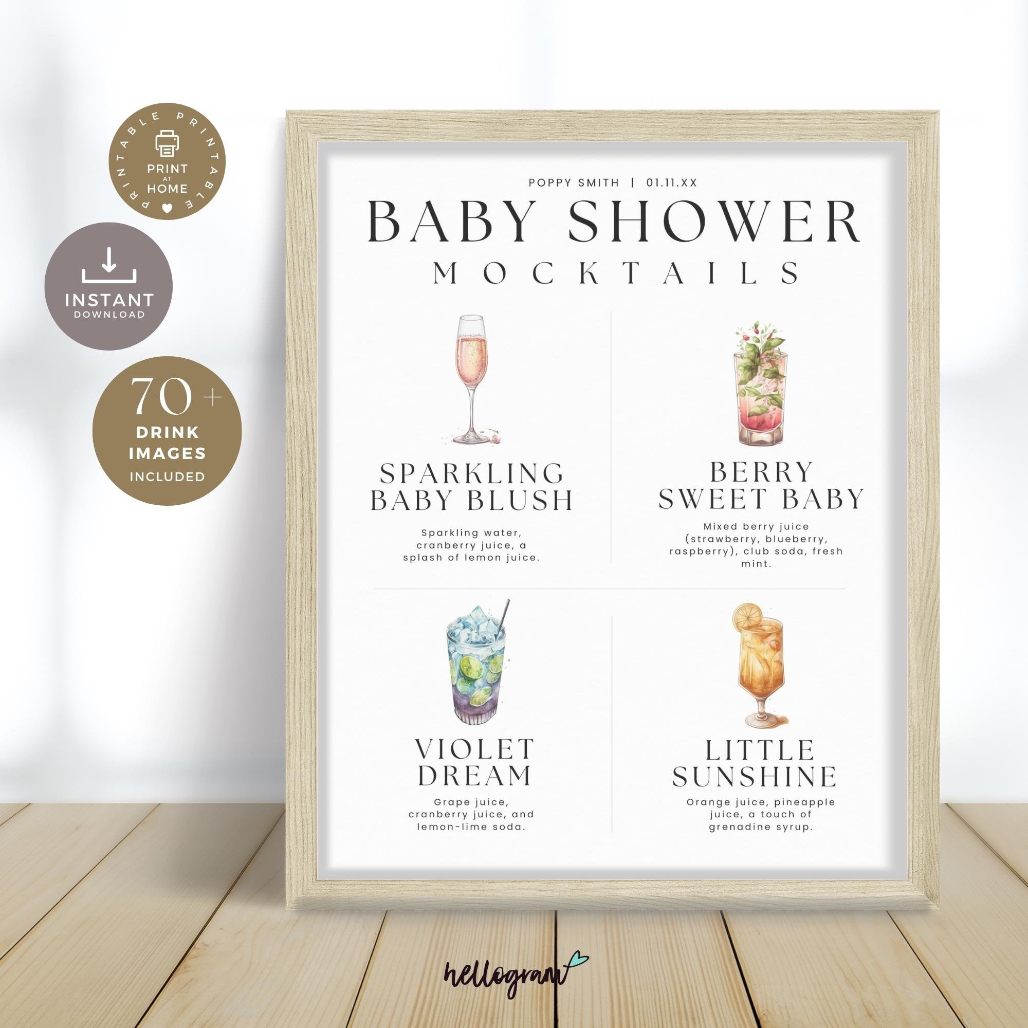 Baby Shower Mocktail Minimalist Printable Bar Menu Signature Four