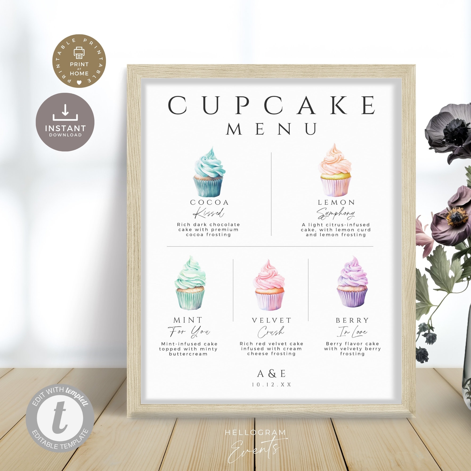 Cupcake Menu Template, Minimal Wedding Cake Sign, Modern Printable ...