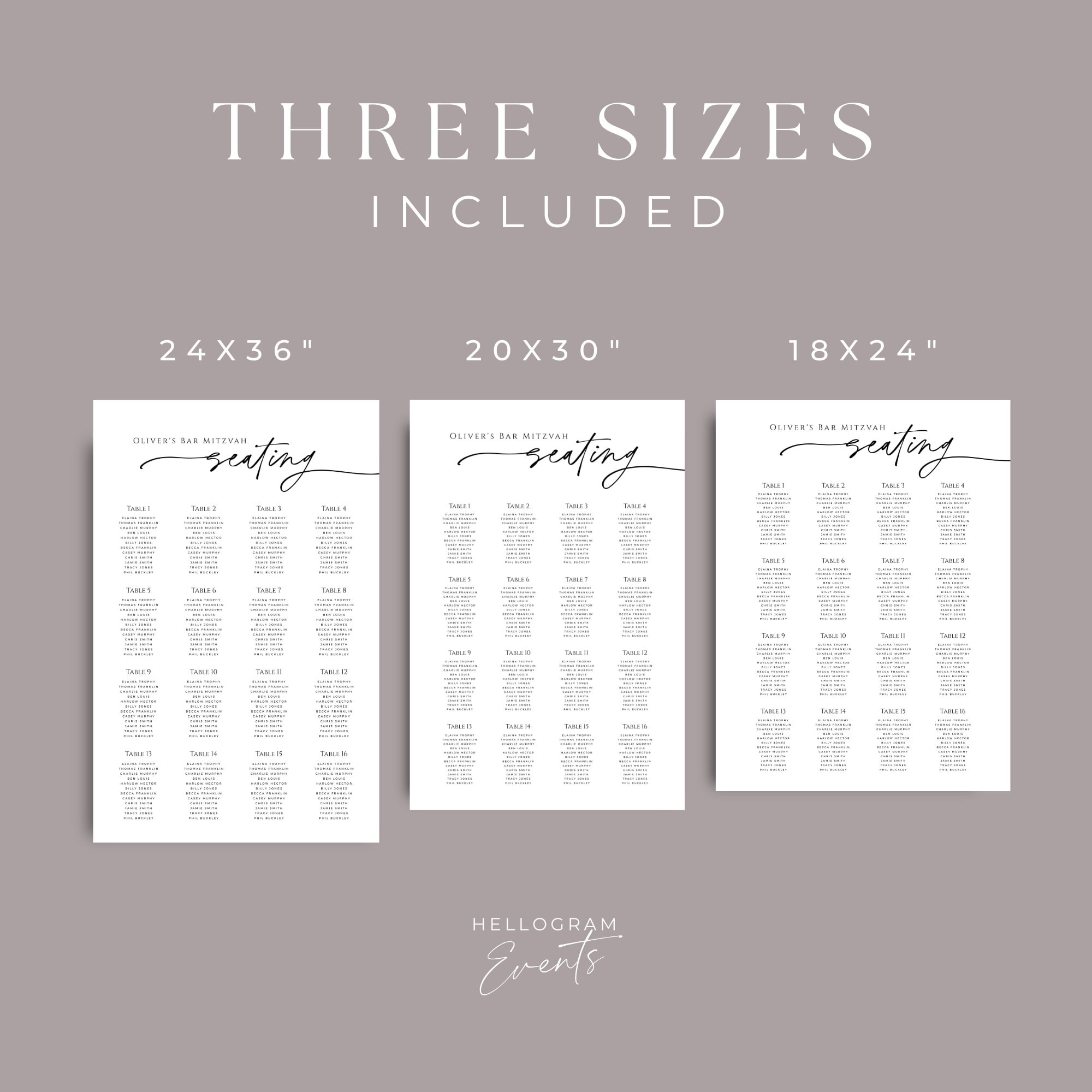 Bar Mitzvah Seating Chart, Table Numbers Seat Board Plan, Printable ...