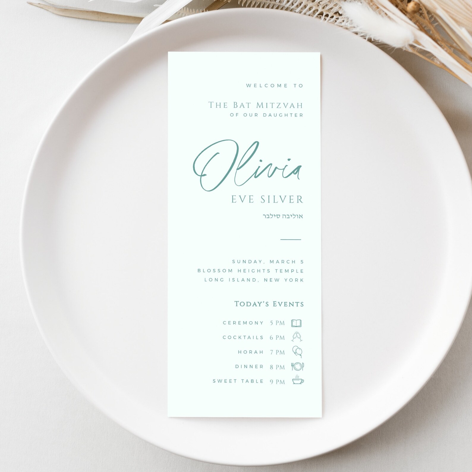 Bat Mitzvah Program Template, Editable Long Minimal Card, Printable ...