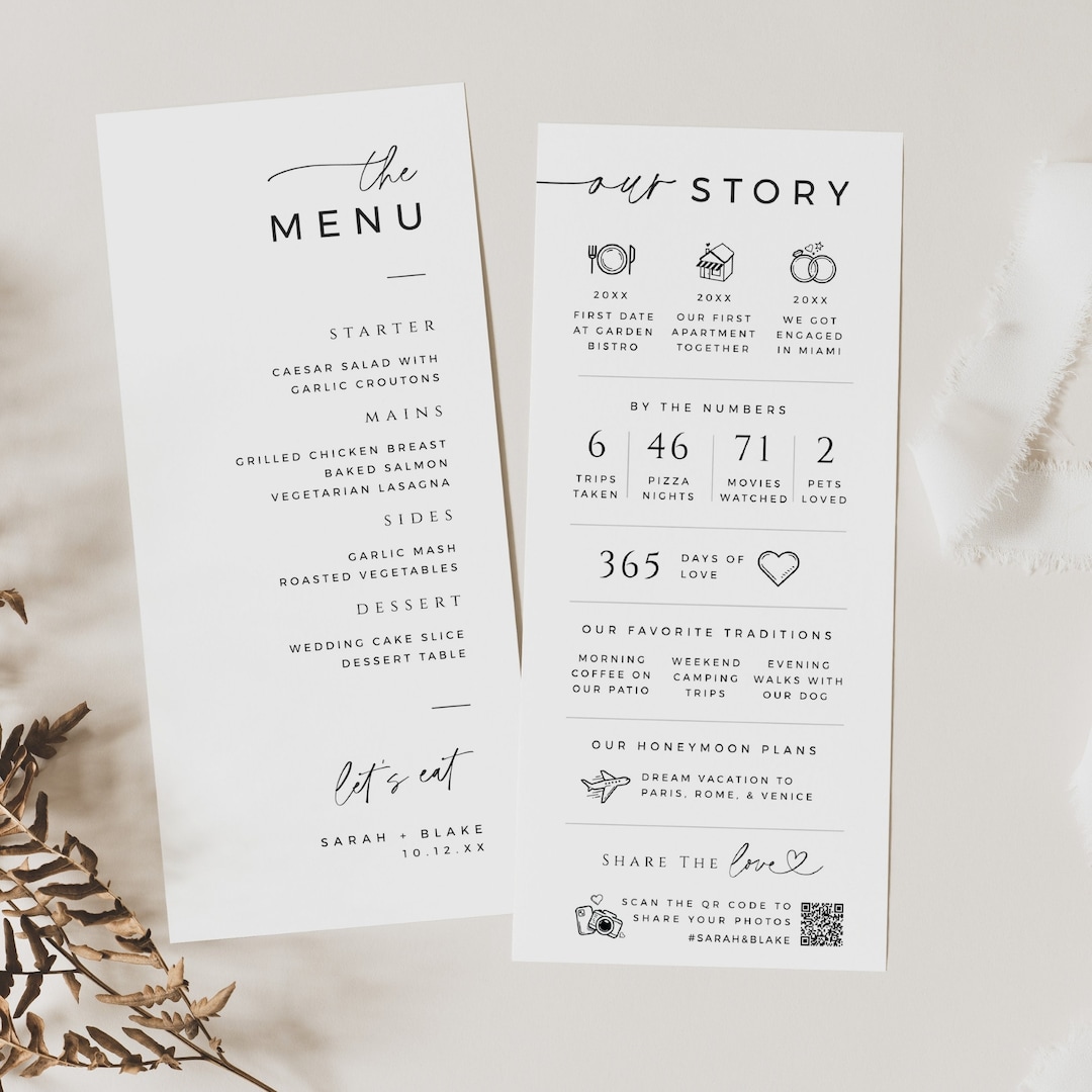 Wedding Fun Facts Card, Table Menu Place Setting, Infographic Timeline ...