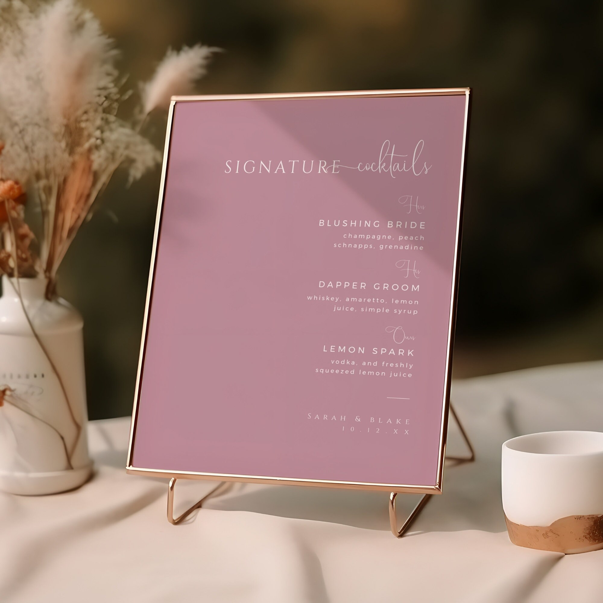 Pink Signature Drink Sign, Printable Wedding Three Cocktail Template ...