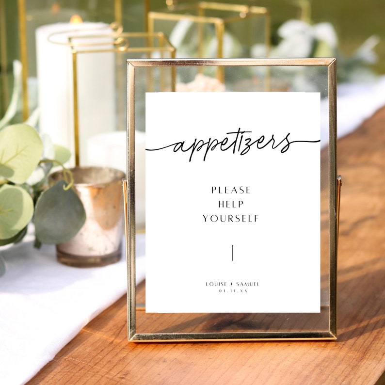 Wedding Sign Appetizers, Printable Modern Food Table Sign, Editable ...