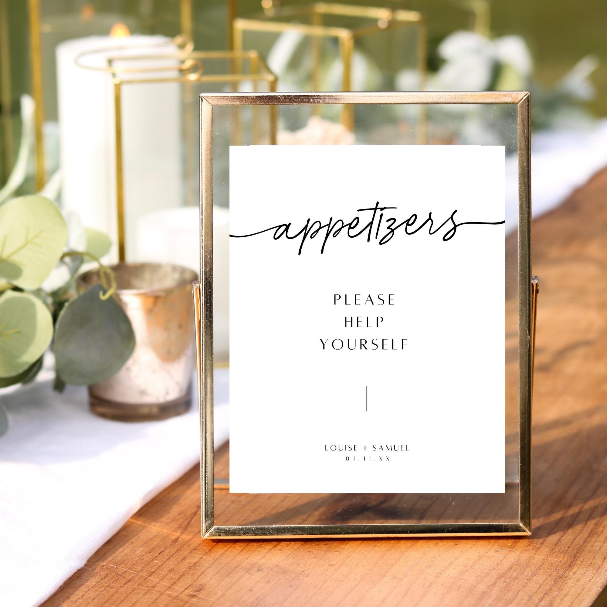 Wedding Sign Appetizers, Printable Modern Food Table Sign, Editable ...