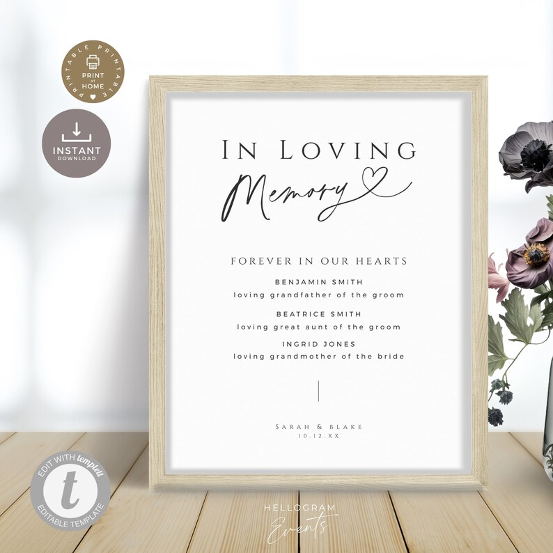 In Loving Memory of With Names for Wedding, Minimal Forever in Heart ...