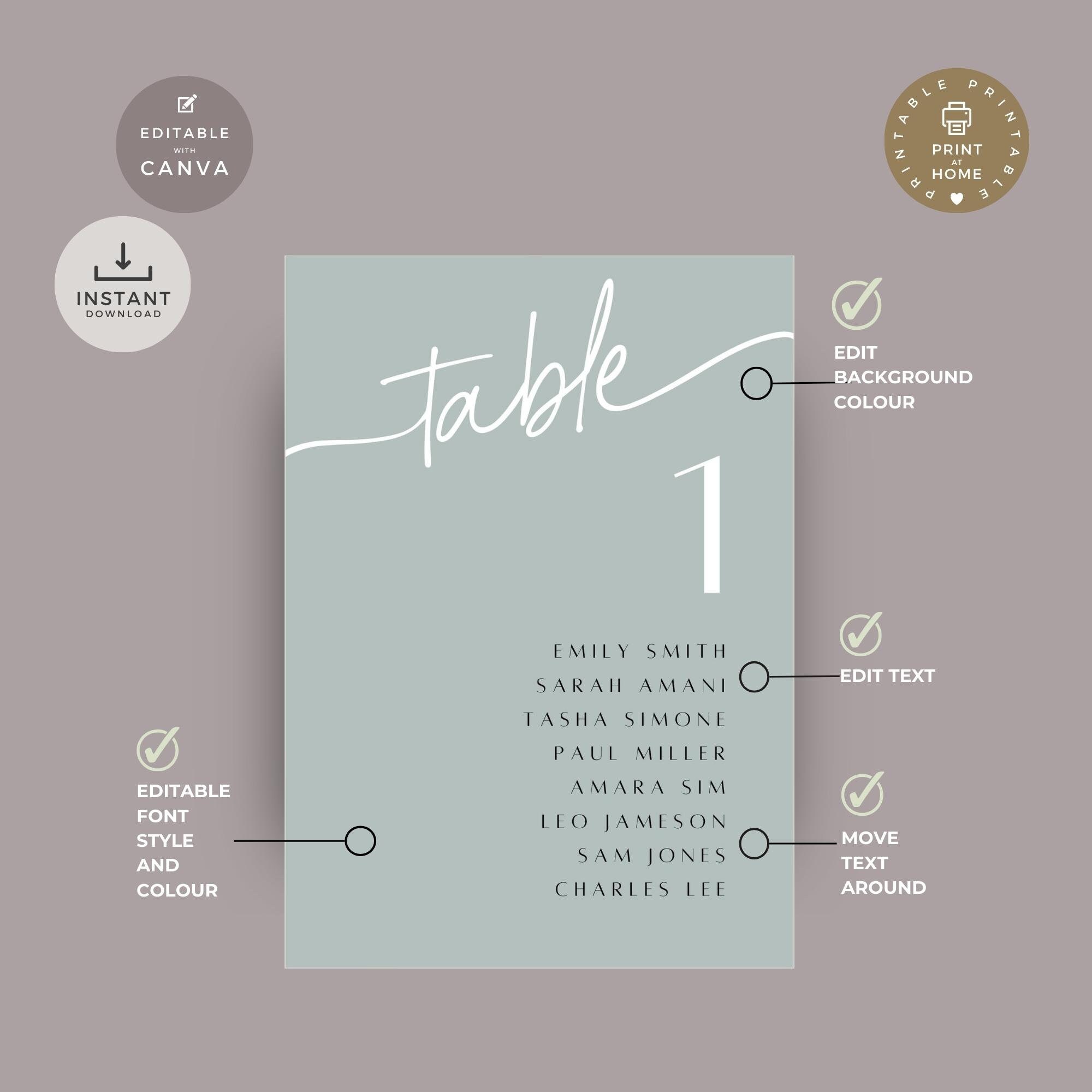 Downloadable Seating Chart Table Numbers, Minimalist Seat Plan, Modern ...