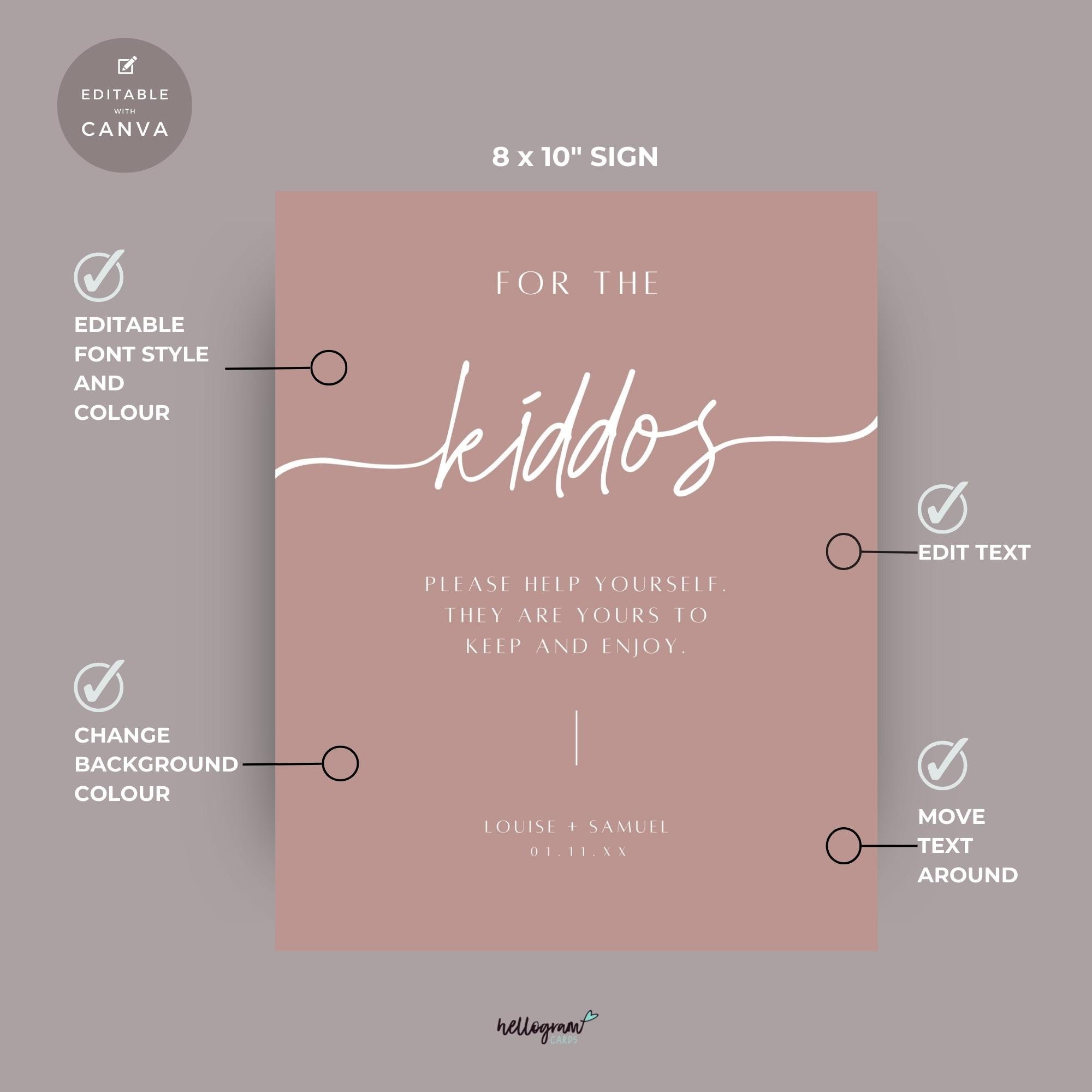 Kids Activity Sign for Wedding, Minimal Kiddos Favor Signage, Printable ...