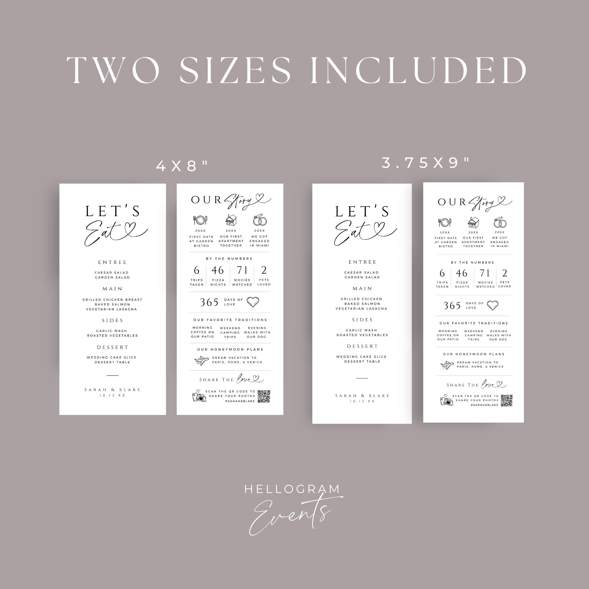 Wedding Fun Facts Card, Let's Eat Menu Place Setting, Infographic ...