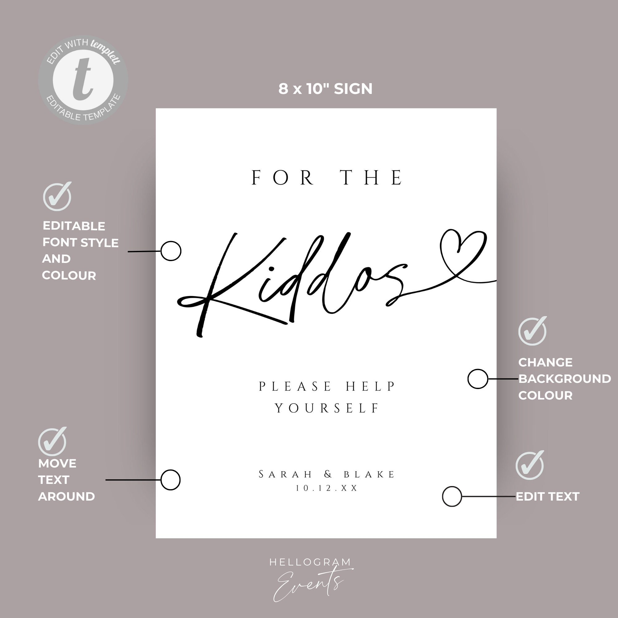Kids Activity Sign for Wedding, Minimal Kiddos Favor Signage, Printable ...