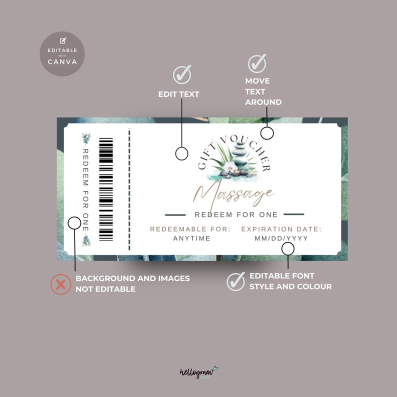 Massage Gift Voucher, Printable Birthday Certificate, Custom Editable ...