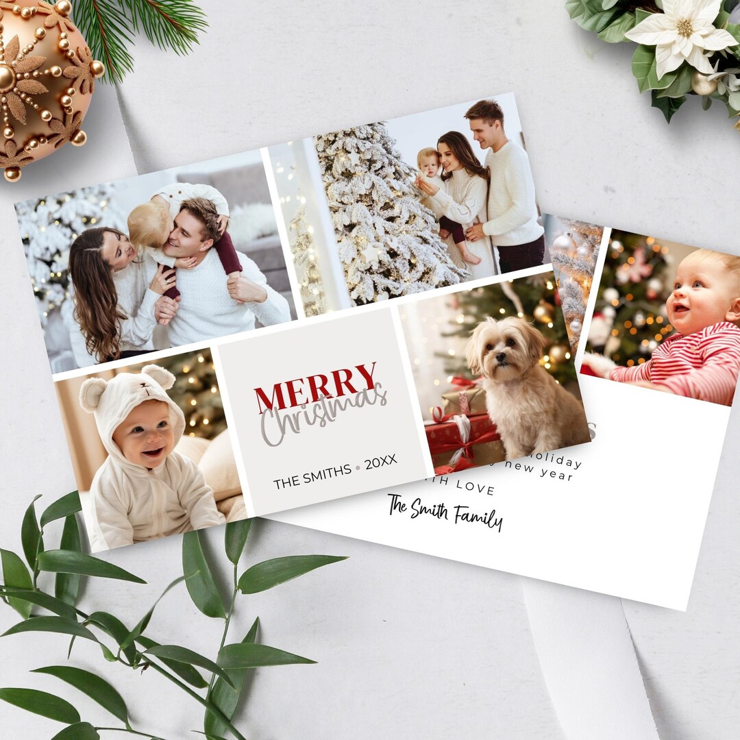Christmas Card Template for Multiple Photos, Editable Landscape ...