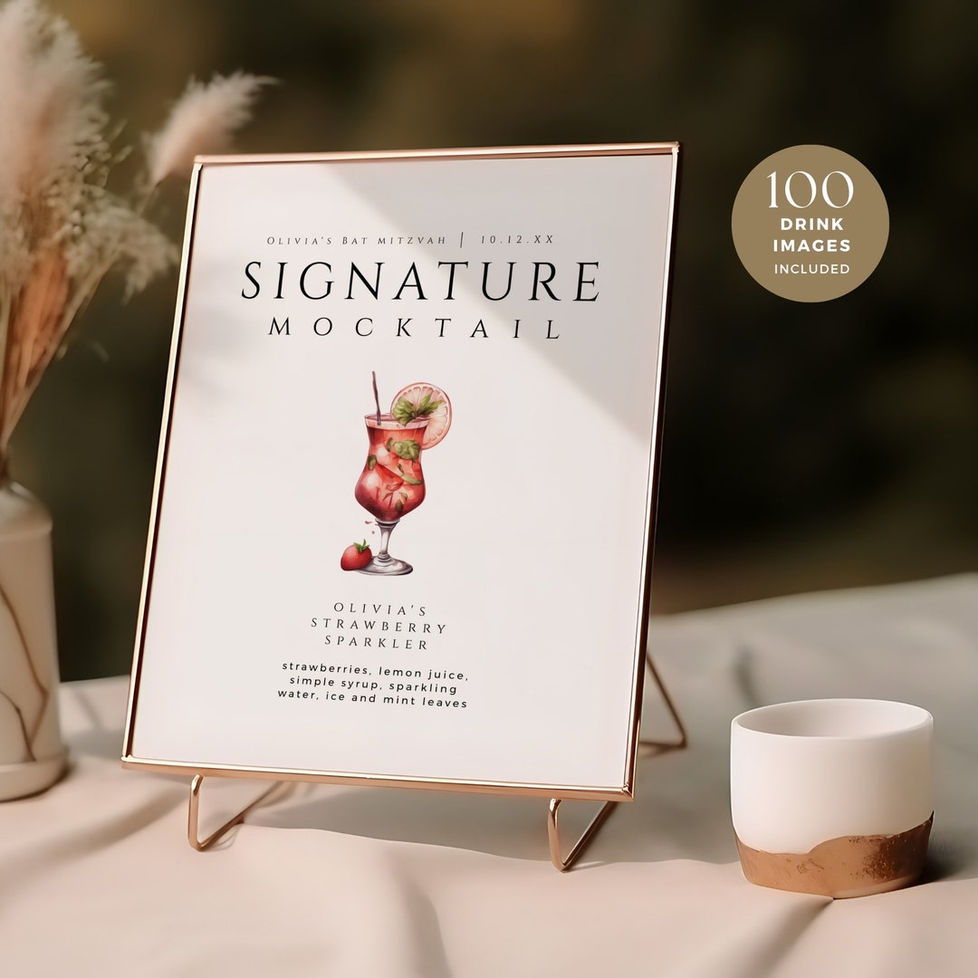 Bat Mitzvah Signature Mocktail, Minimalistic Wedding Drink Sign, Modern ...