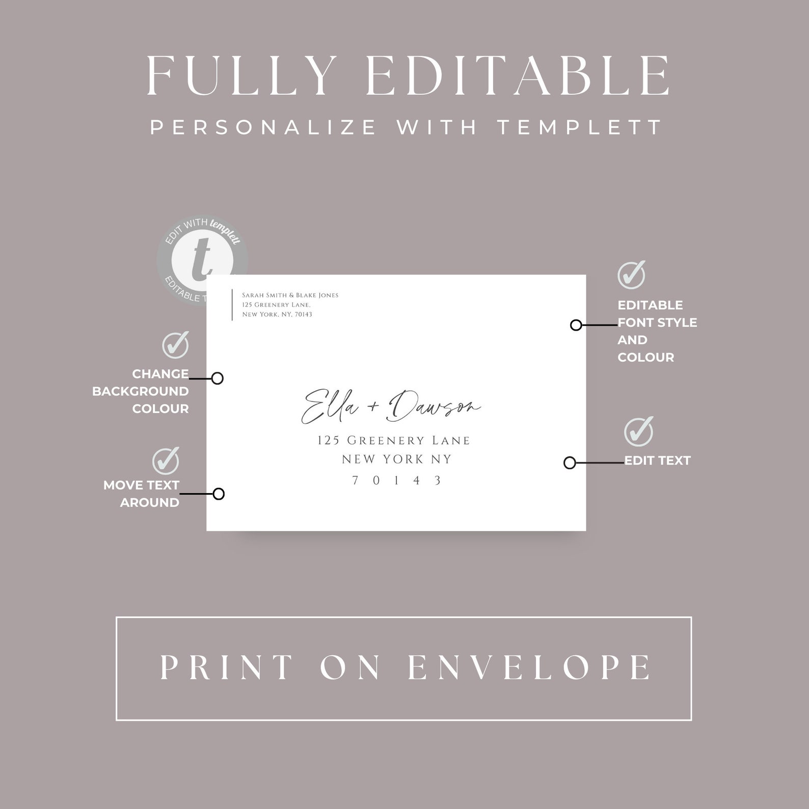 Minimalist Printable Envelope Address, Editable Addressing A7 5x7 ...