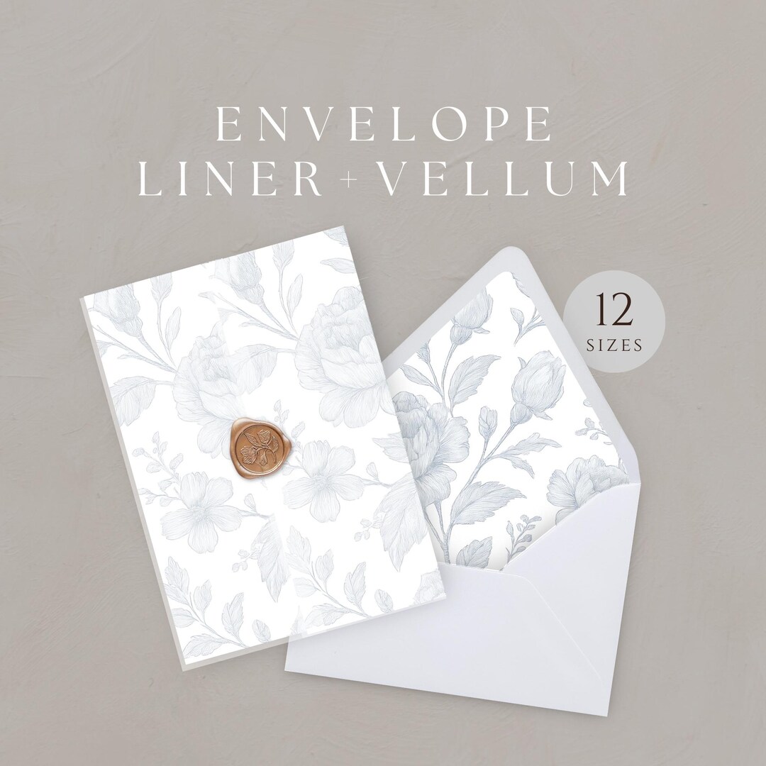 Dusty Blue Toile Wedding Vellum, Garden Envelope Liner, 5x7 Floral ...