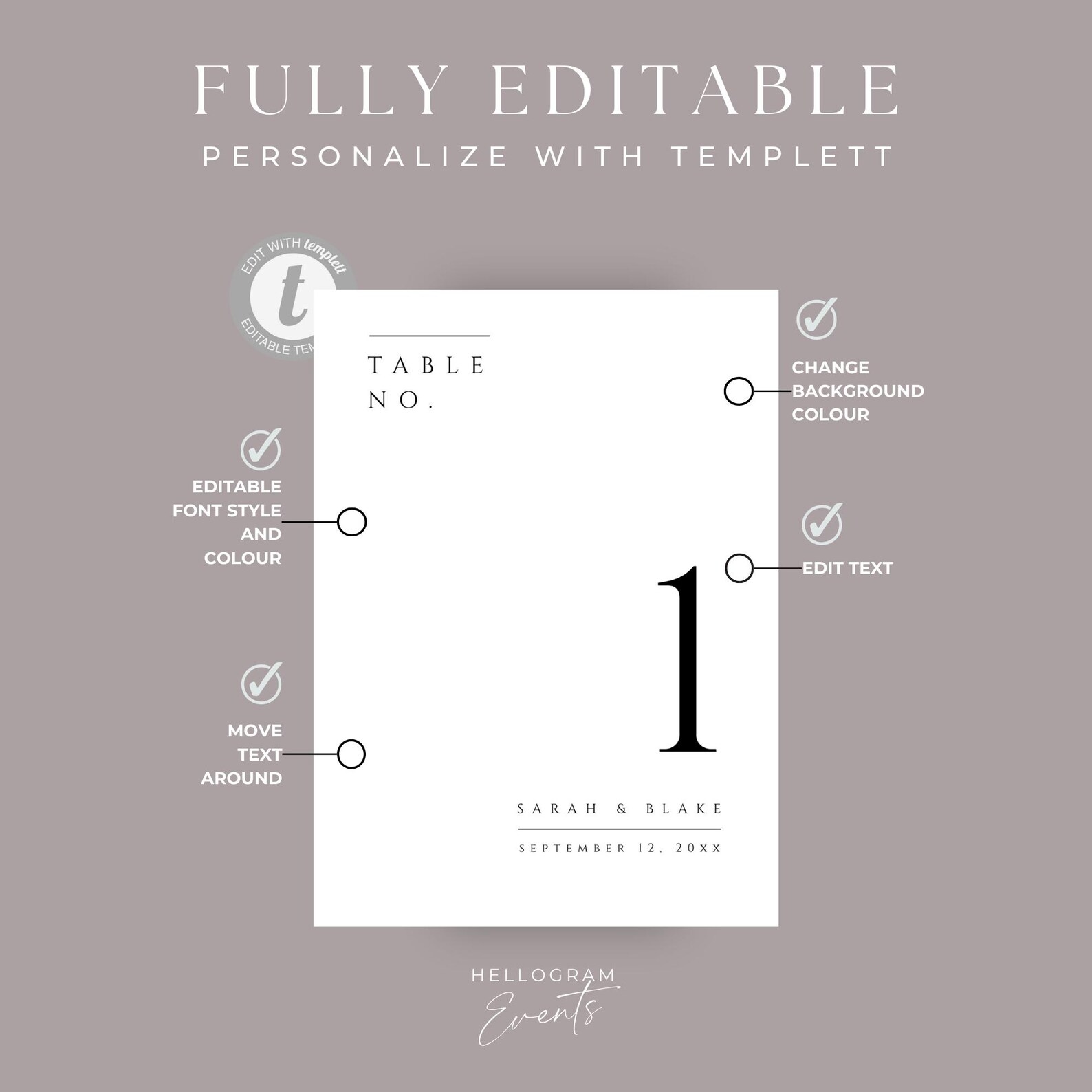 Wedding Table Numbers 1-35, Minimalist Editable Reception Cards, Guest ...