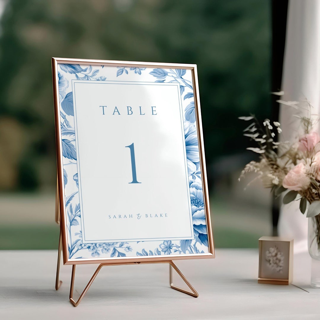 Table Numbers Toile, Printable Dusty Blue Wedding Tables, French ...