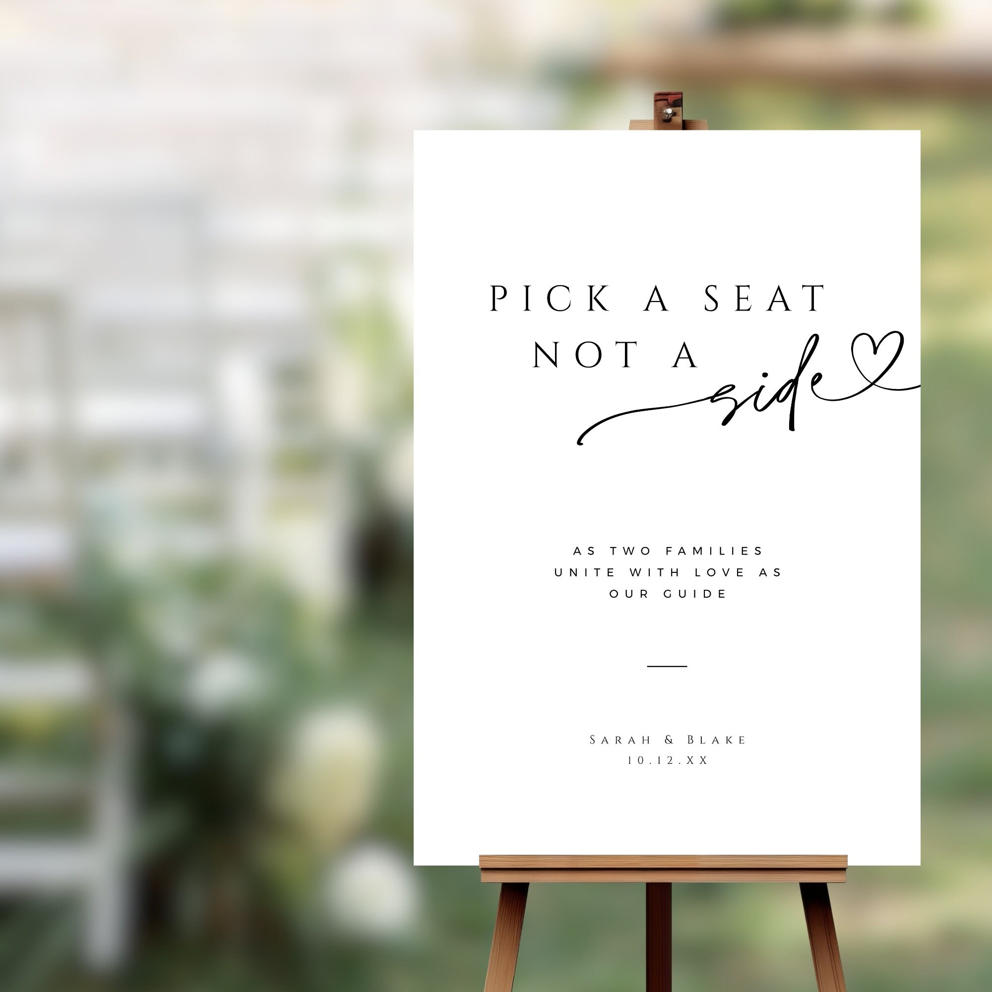 Pick a Seat Not a Side Template, Minimalist Wedding Poster, Sit ...