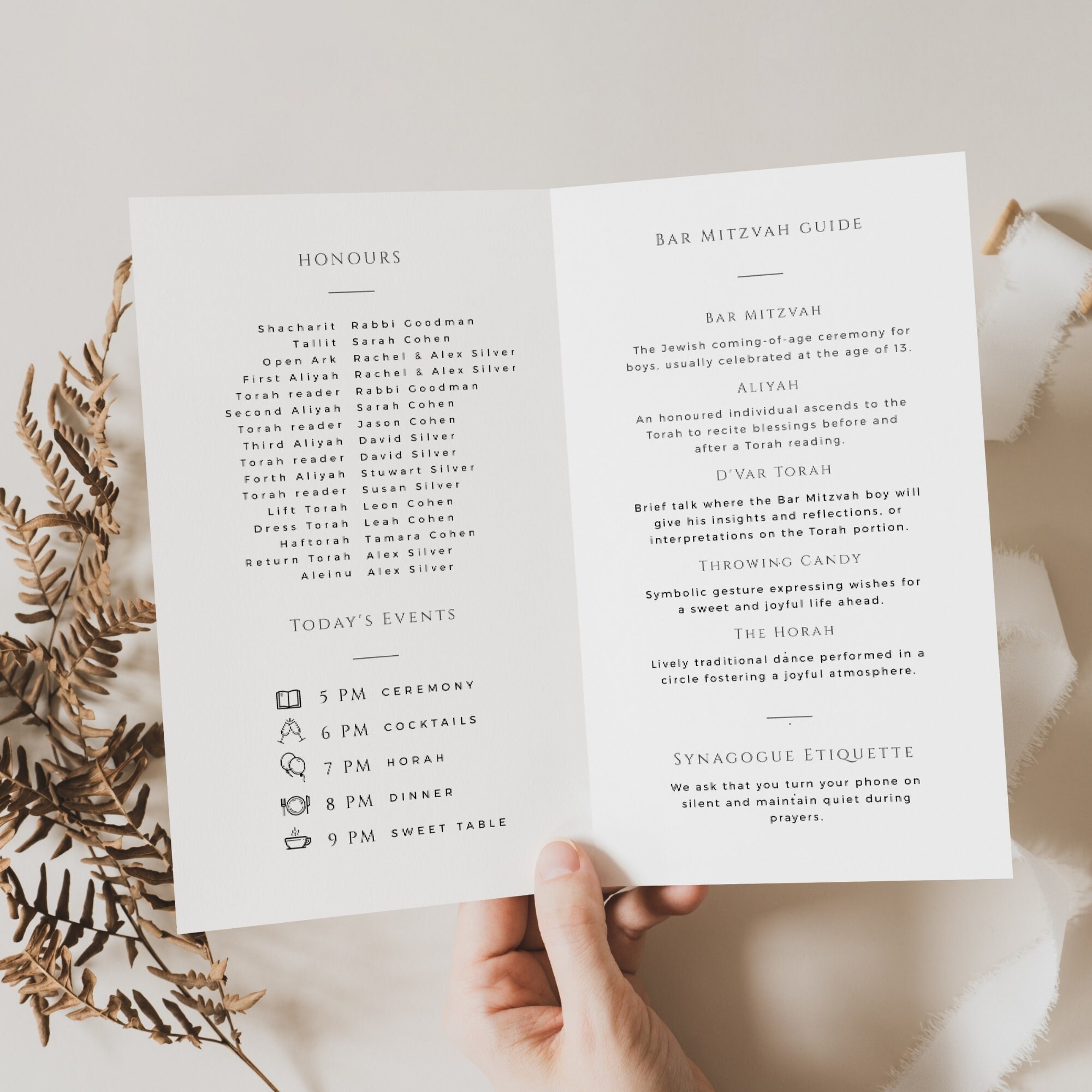 Bar Mitzvah Program Template Bundle, Jewish Synagogue Kippah Box ...