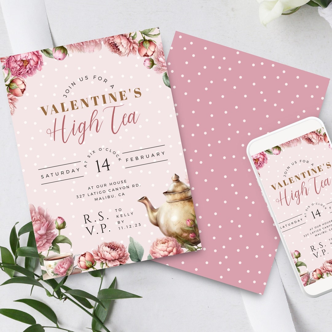 Valentines Tea Party Invite, High Par-tea Invitation, Printable Friend ...