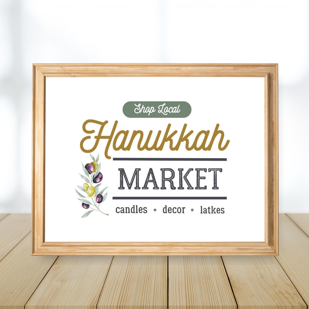 Hanukkah Market Sign, Chanukah Decor, Modern Jewish Wall Art, Vintage ...
