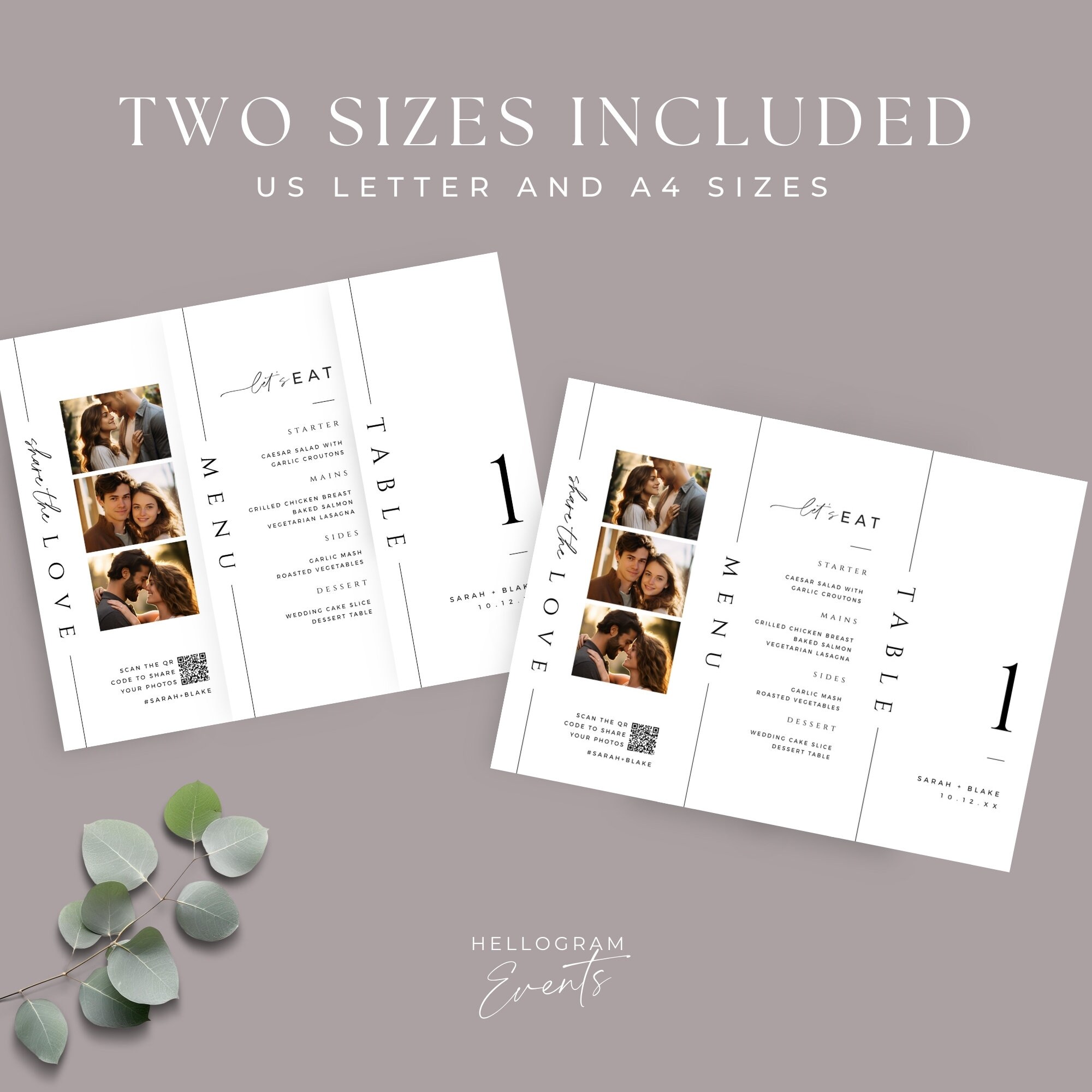 Trifold Wedding Menu, Minimalist Triangle Stand Table Number, Printable ...