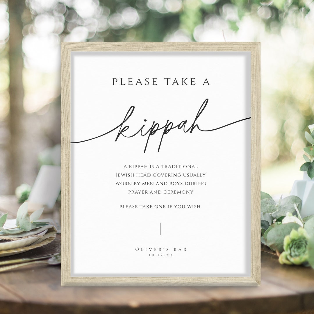 Kippot Sign for Bar Mitzvah, Minimalist Jewish Wedding Kippah Basket ...