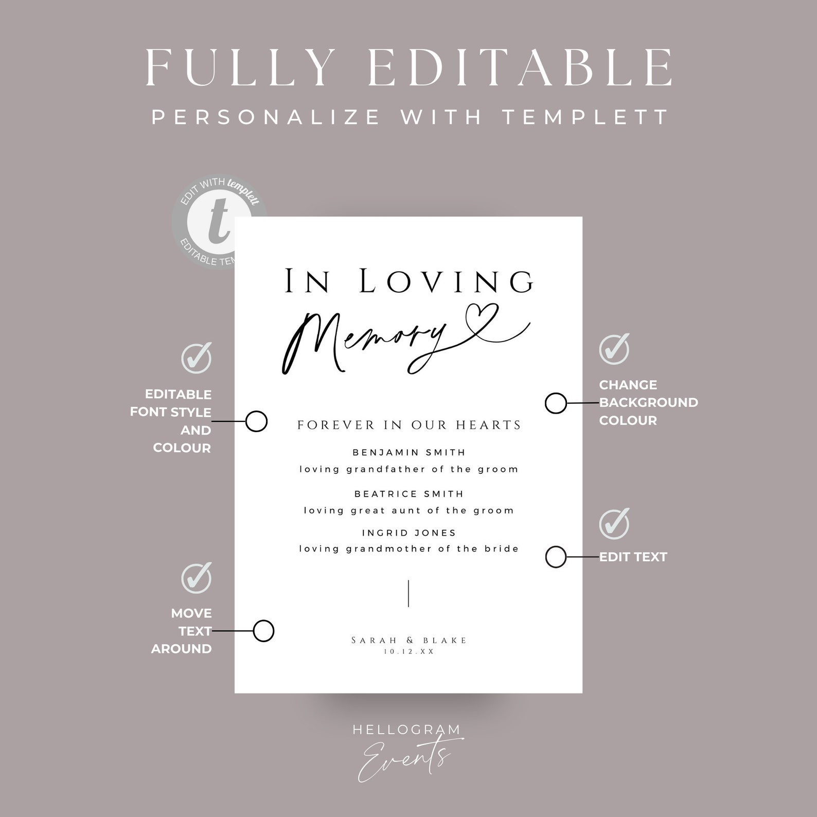 In Loving Memory of With Names for Wedding, Minimal Forever in Heart ...