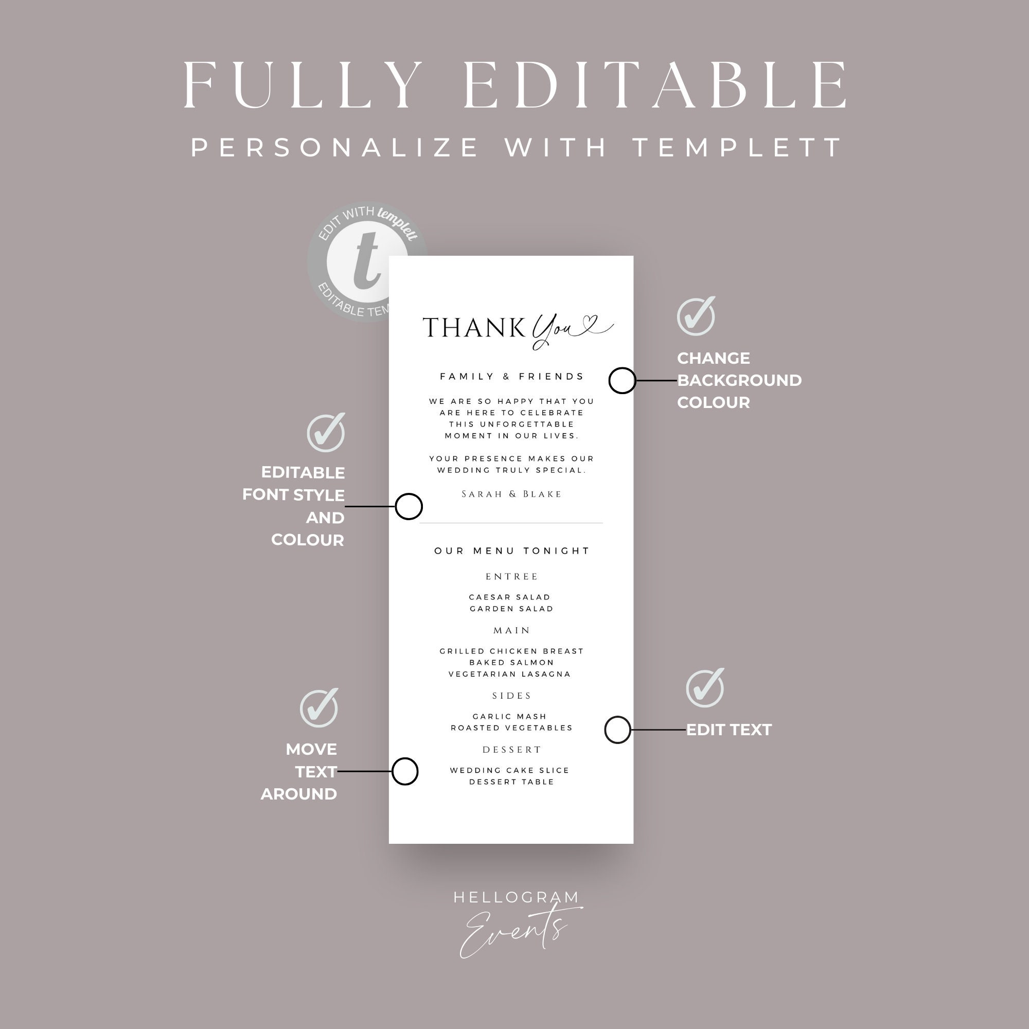 Wedding Fun Facts Card, Menu and Thank You Place Setting, Infographic ...