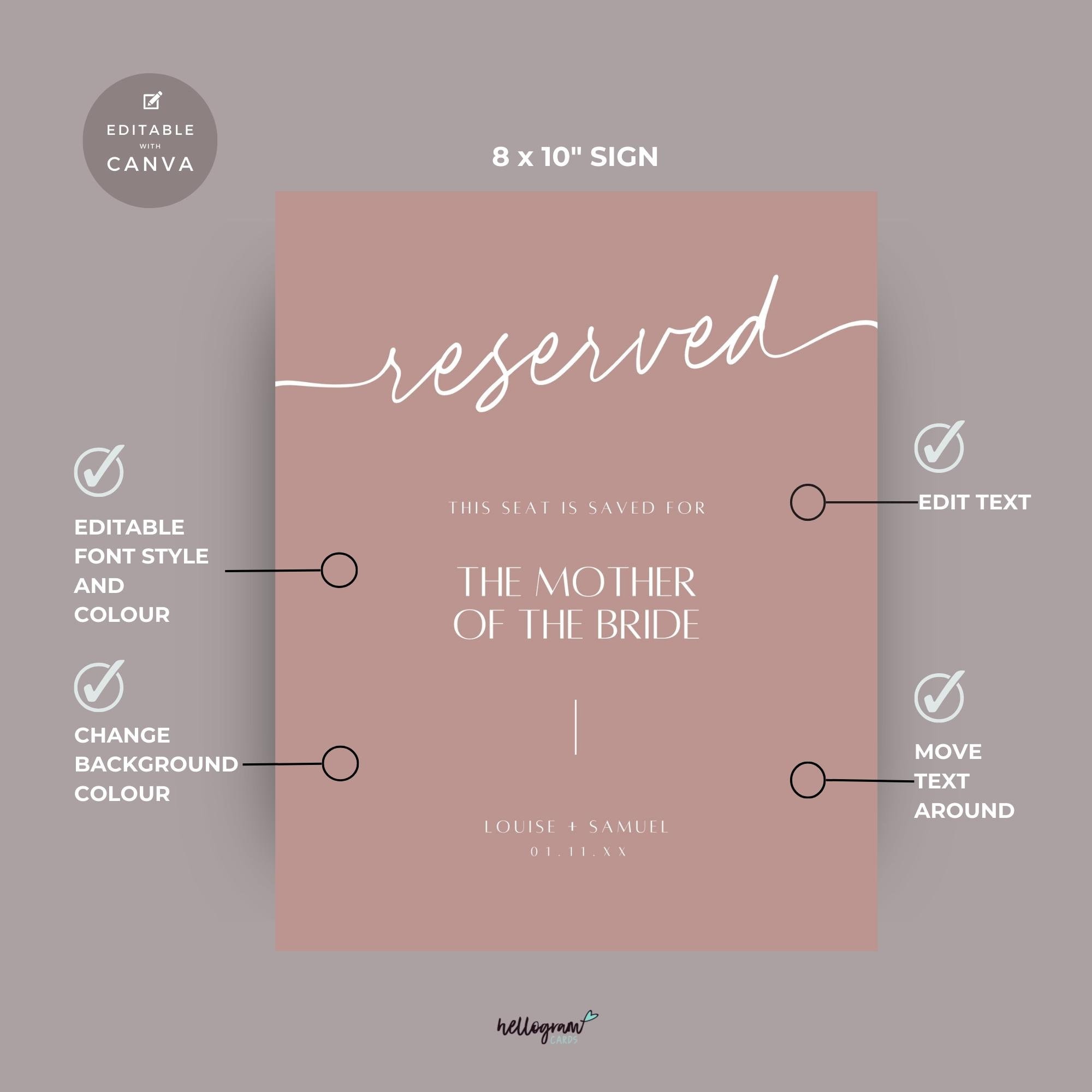 Minimalist Reserved Sign Mother of the Bride Simple Saved - Etsy