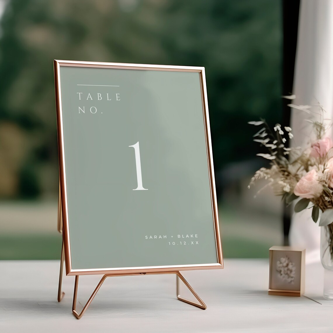 Sage Table Numbers, Green Wedding Number Card, Minimalist Editable ...