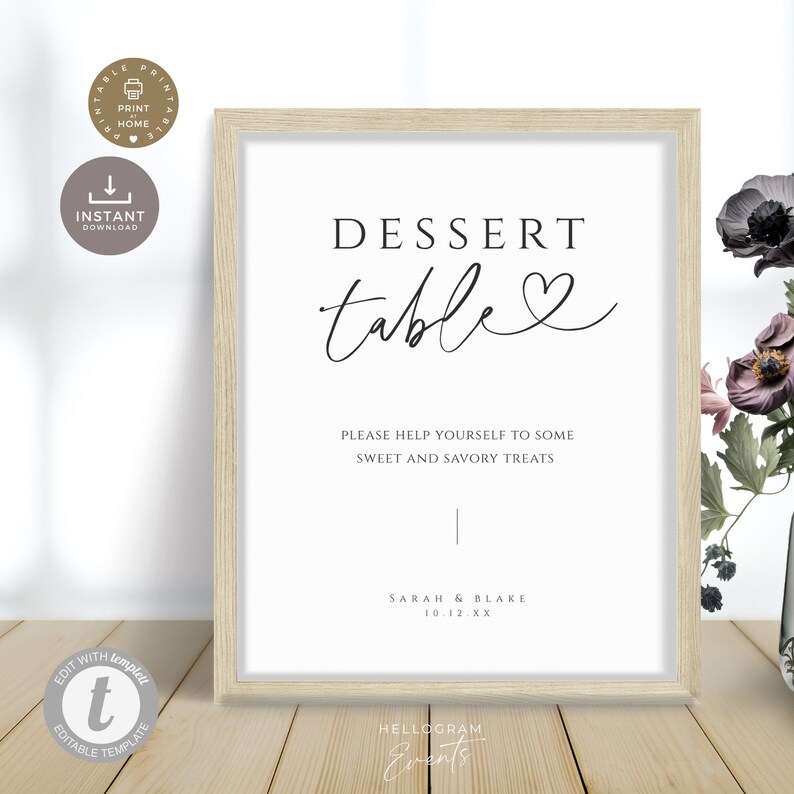 Dessert Bar Wedding Sign, Sweet Table Signage, Printable Editable ...