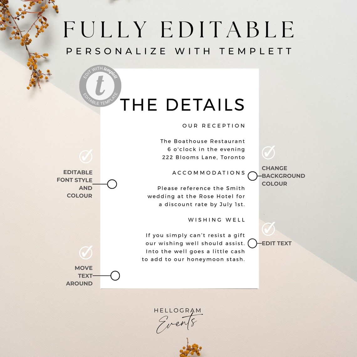 Wedding Invite QR Code Insert, Detail Card Enclosure Template, Editable ...