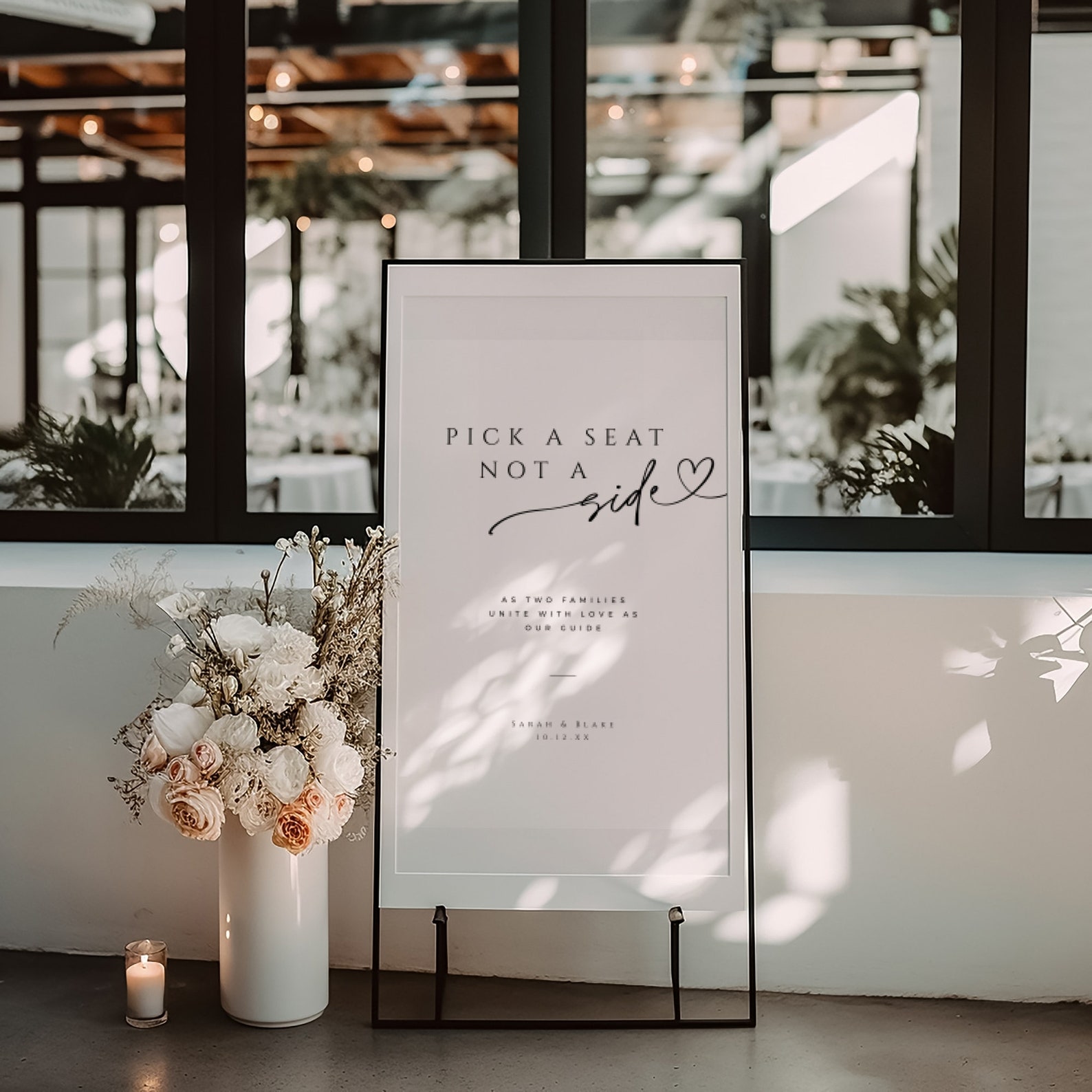 Pick a Seat Not a Side Template, Minimalist Wedding Poster, Sit ...