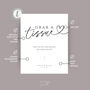Wedding Tissue Sign, Printable Happy Tears, Editable Minimalist Modern ...