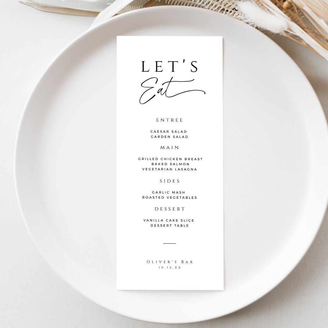 Bar Mitzvah Dinner Menu, Printable Minimal Reception Sign, Simple ...