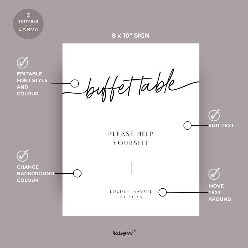 Buffet Sign Template, Minimalist Wedding Food Template, Printable ...
